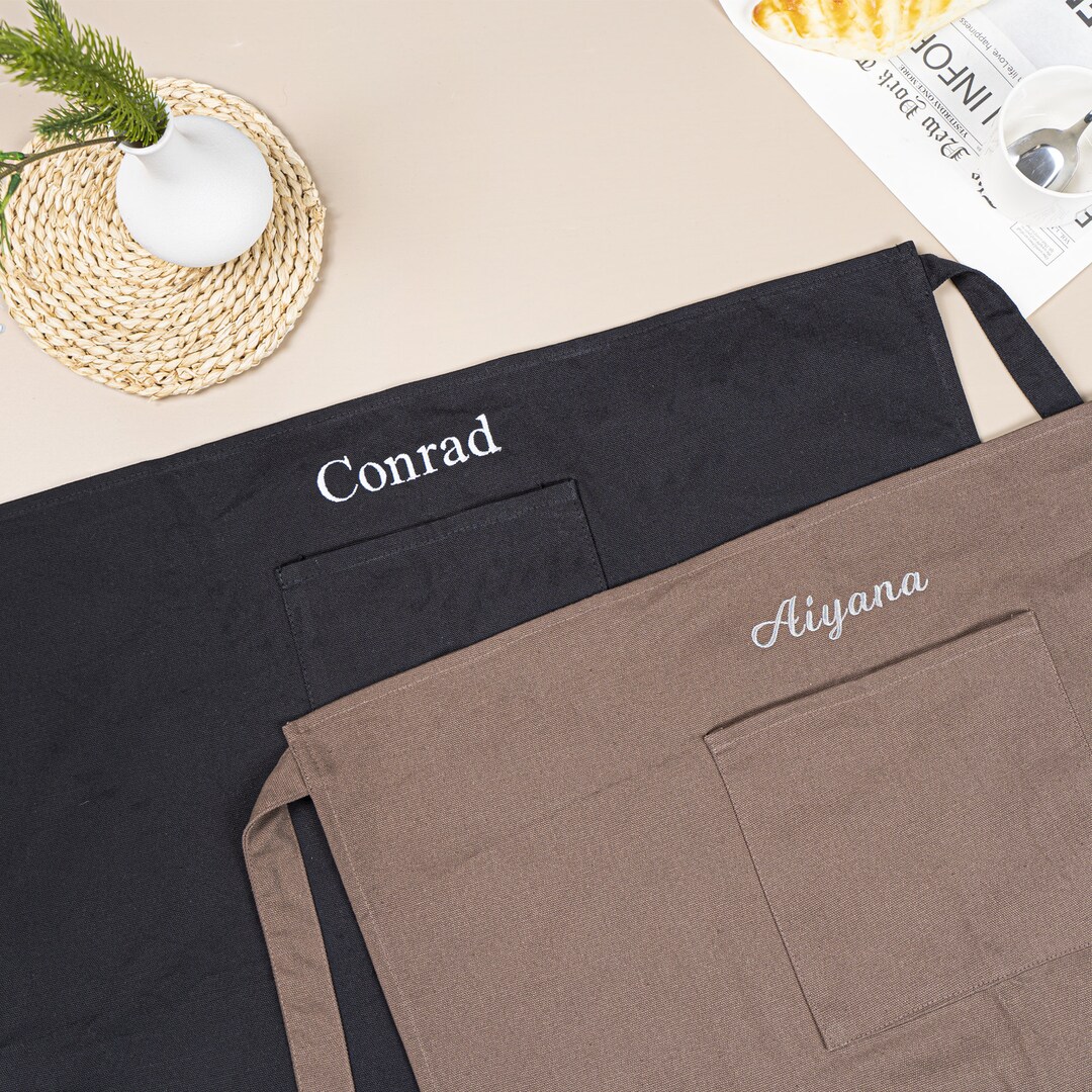 Half Canvas Apron With Pockets, Custom Name Apron, Waist Apron, Short ...
