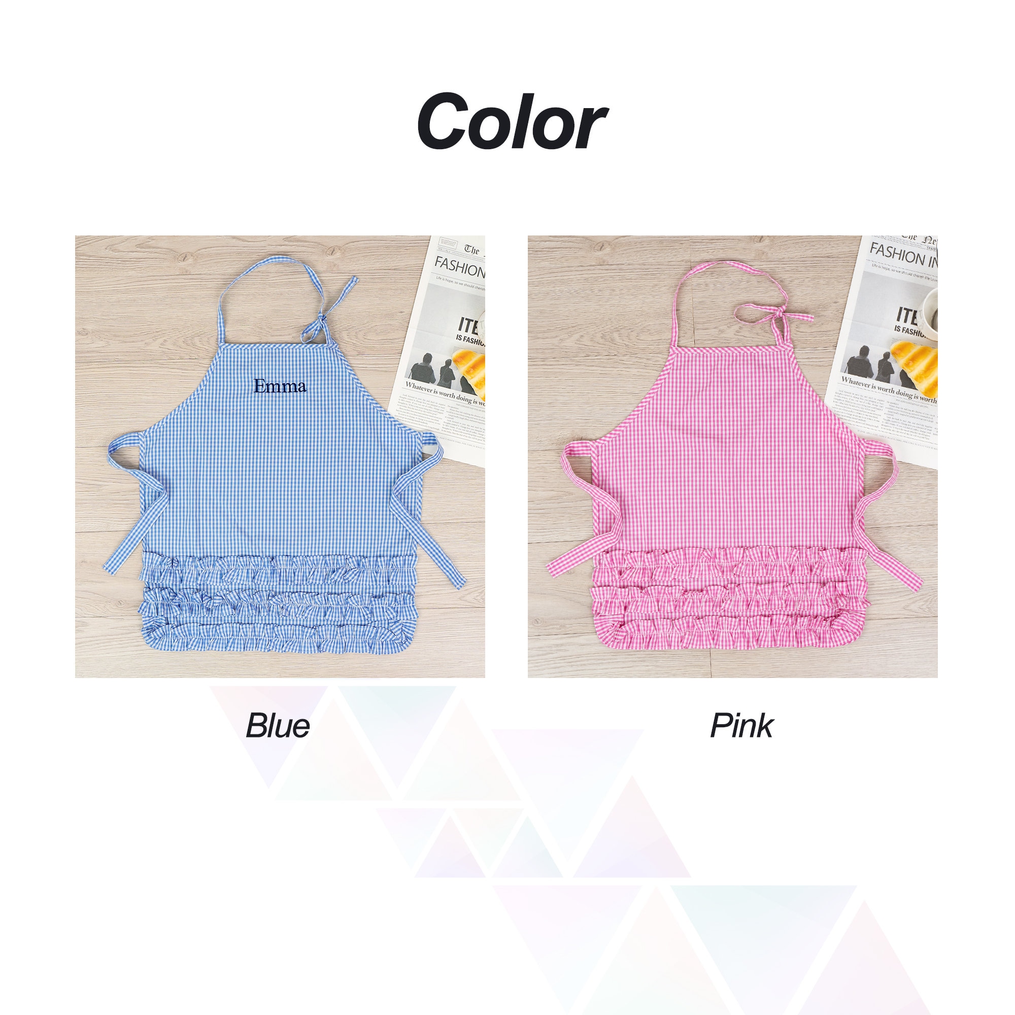 Personalized Pink Aprons for Kids, Girls Aprons With Name Baby Cute ...