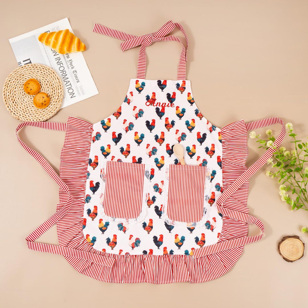 Personalized Rooster Apron, Ruffled Farm Apron, Hostess Gift - Etsy