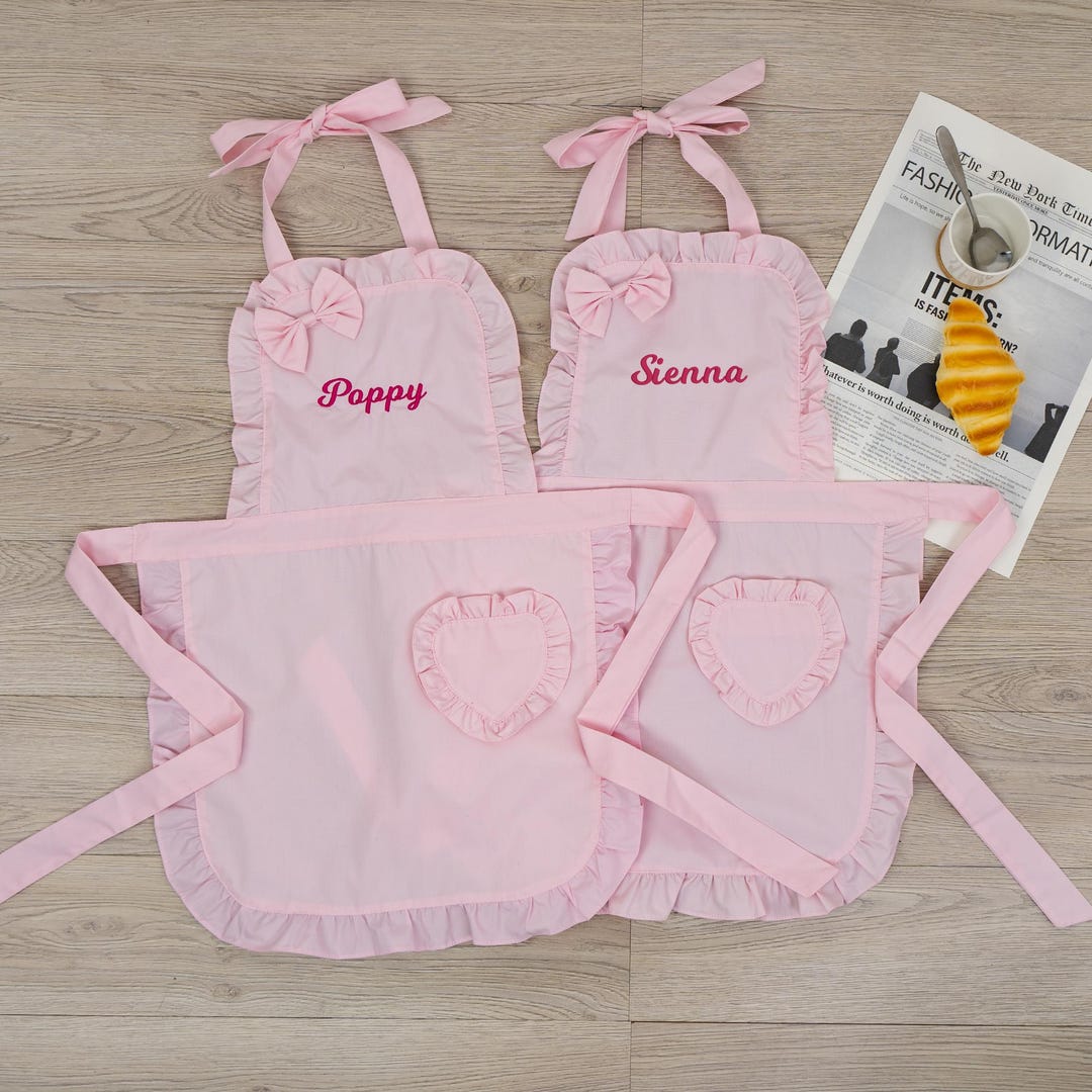 Personalized Kids Pink Apron, Bow Detail, Waterproof, Oil-proof - Etsy