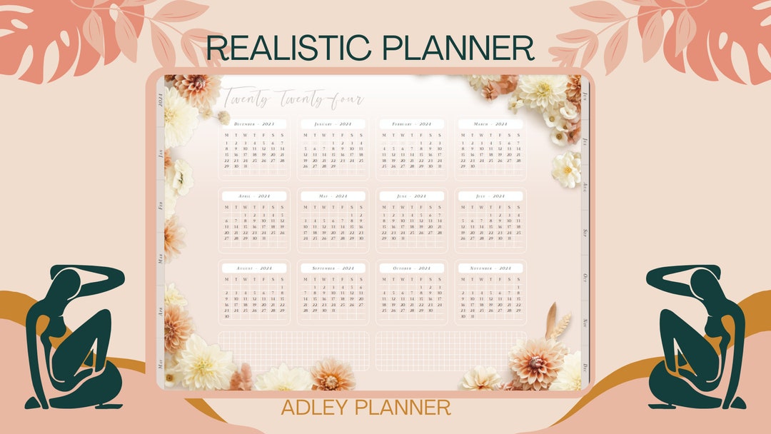 Planner Realistic Flower Themed Digital Yearly Planner - Printable PDF ...