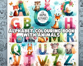 Cute Animal Alphabet Digital Watercolor Clipart, High-resolution ...