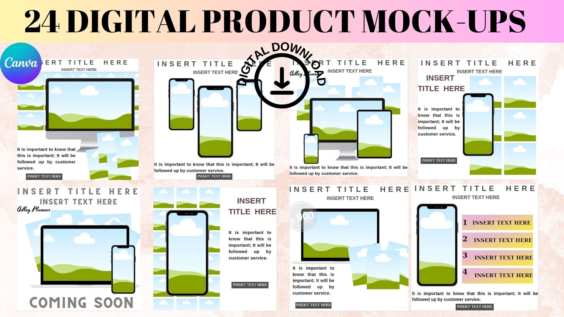 24 Digital Product Mockups Digital Mockup Canva Template Iphone