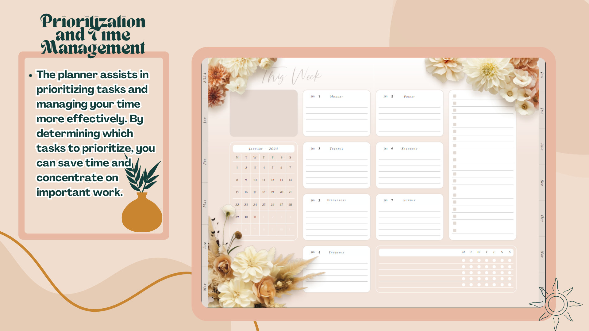 Planner Realistic Flower Themed Digital Yearly Planner Printable PDF ...