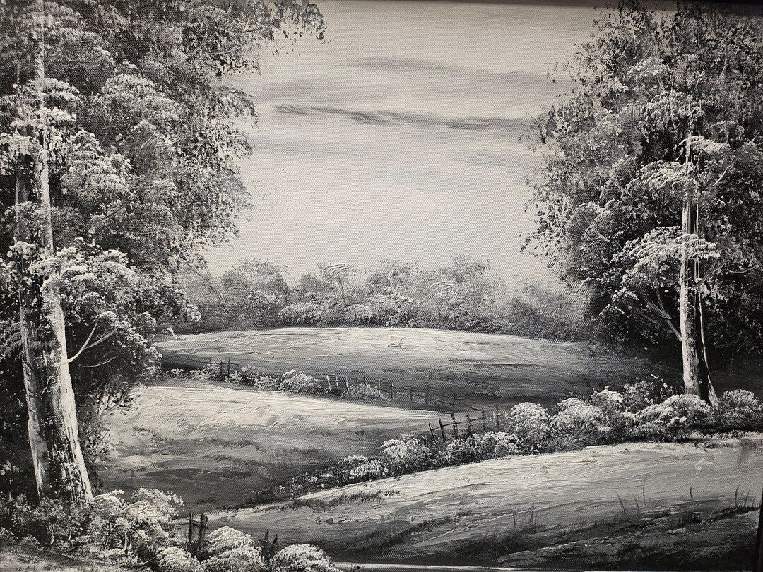 Landscape Painting Handpainted - Monotone Country Field Landscape ...