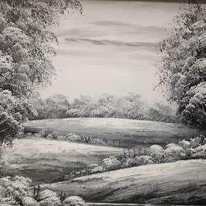 Landscape Painting Handpainted - Monotone Country Field Landscape ...