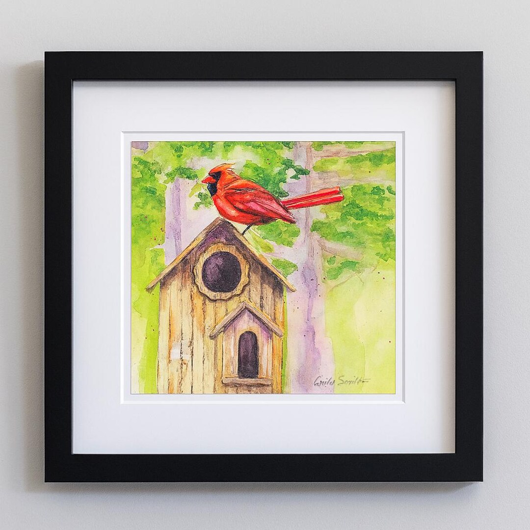 Curious Cardinal Watercolor Wall Art Giclée Print – Red Songbird ...