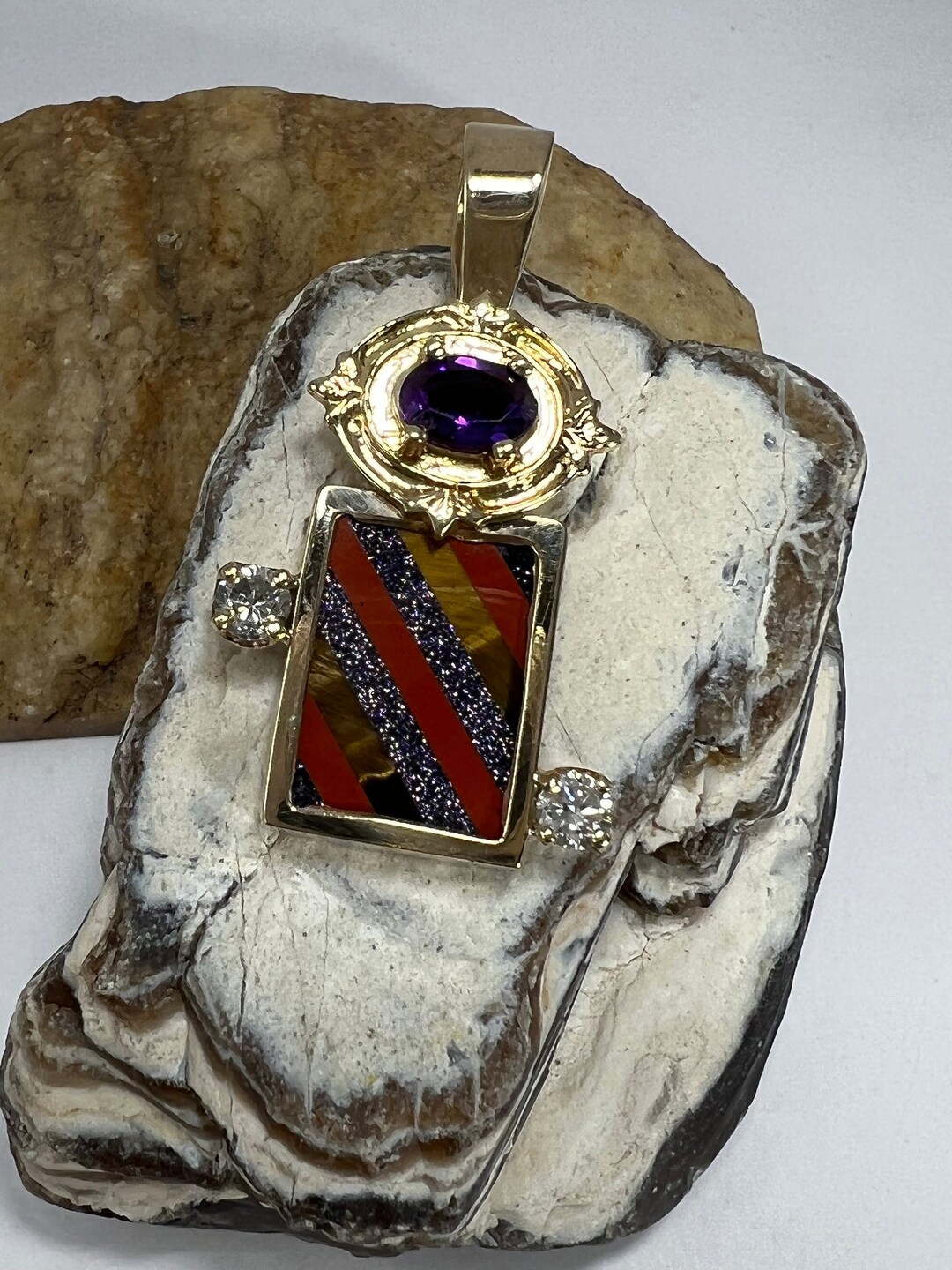 14K Yellow Gold Pendant | Custom Made Pendant | Unique Multi-gemstone ...