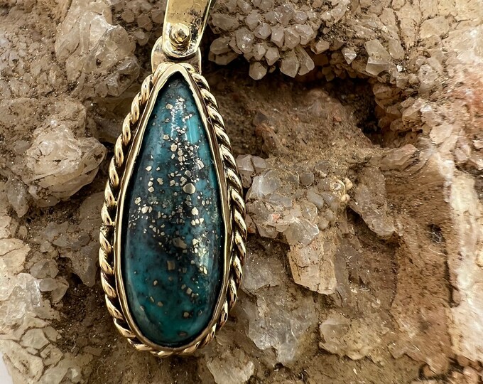Turquoise Pendant | 14K Yellow Gold Pendant | Genuine Cabochon ...