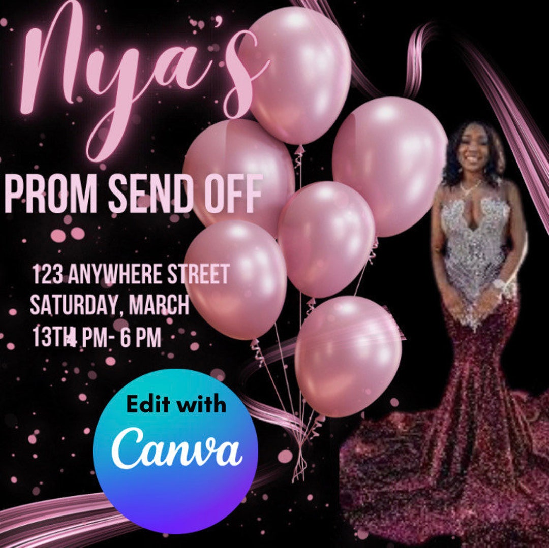 Black and Pink Prom Send off Flyer Digital Prom Flyer Customizable Prom ...