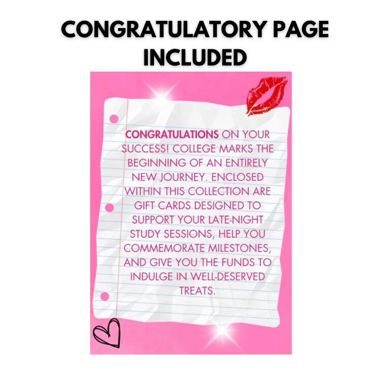 College Gift Card Book, Printable Gift Card Book, First Year of College ...