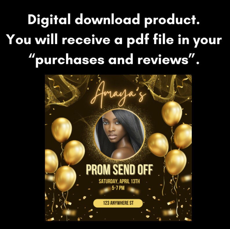Gold Prom Send off Flyer Digital Prom Flyer Customizable Prom Flyer ...