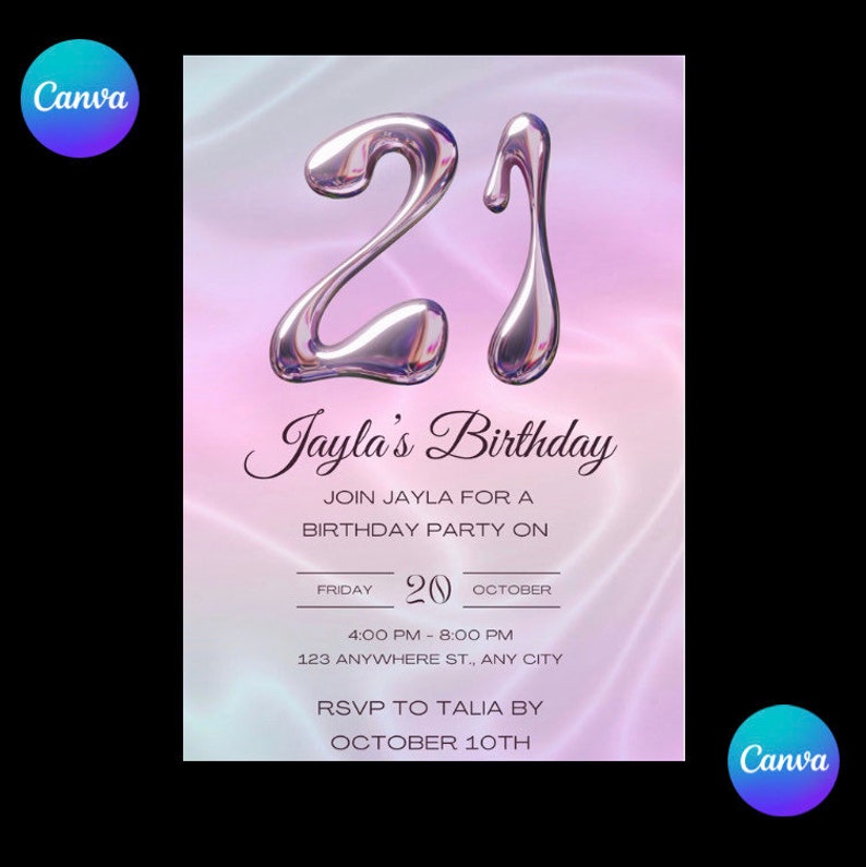 Metallic Birthday Invitation, Birthday Invite, Canva Template, Birthday ...