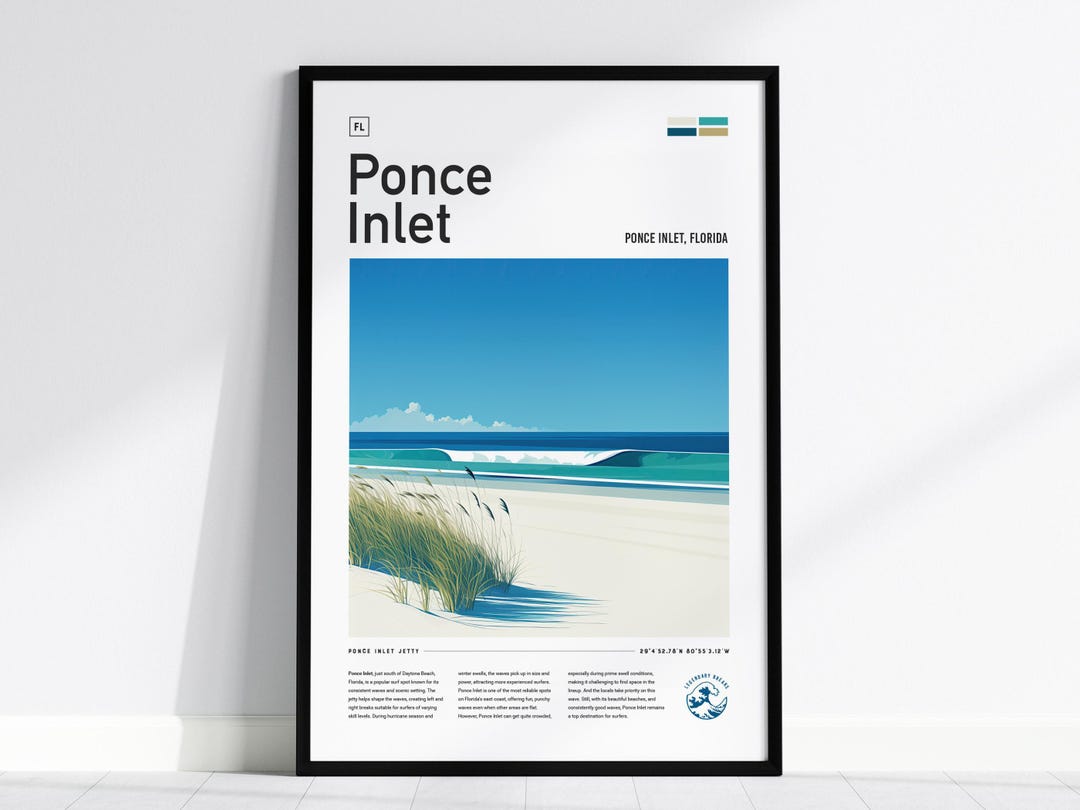 Ponce Inlet Surf Print: Minimalist Florida Beach Travel Poster - Etsy