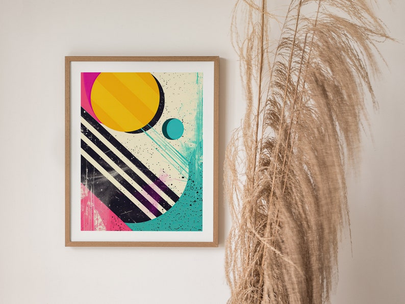 1980s Style Vintage Abstract Shapes 01, Contemporary Art Framed Poster ...