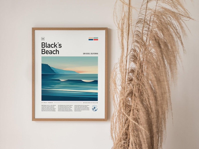 Black's Beach Surf Poster: San Diego Art Print, Available Framed or ...