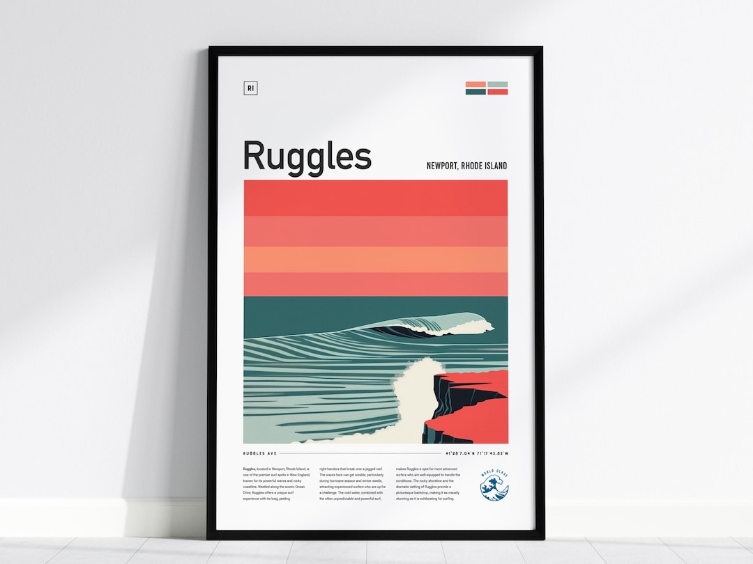 Ruggles Surf Spot Framed Poster, Newport Rhode Island Surfer Wall Art ...