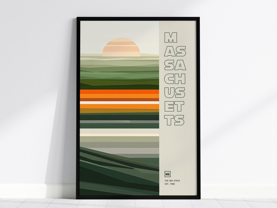 Massachusetts, the Bay State Poster - Abstract Midcentury Modern Art ...