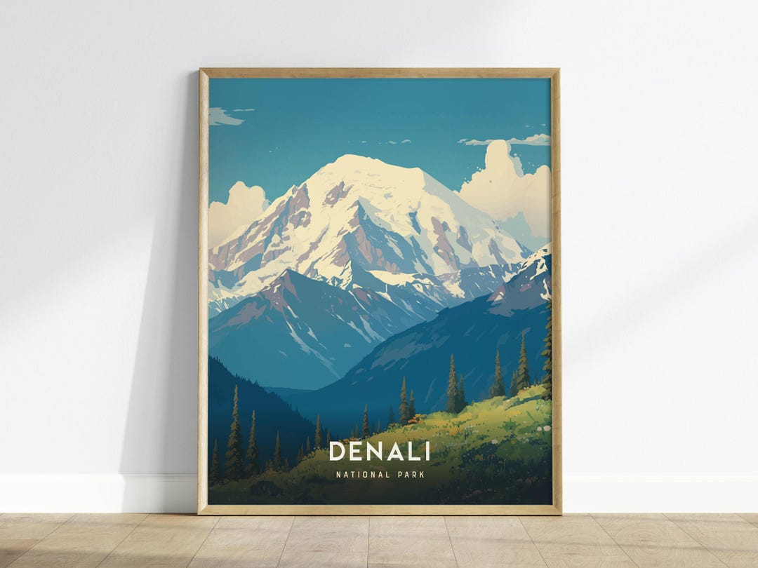Denali National Park Poster: Alaska Mountain Art, Vintage Travel Print ...