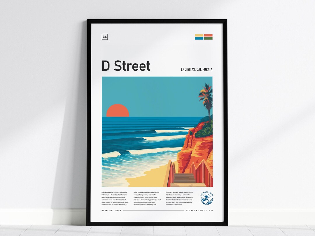 D Street Surf Spot Encinitas California Framed Poster North San Diego ...