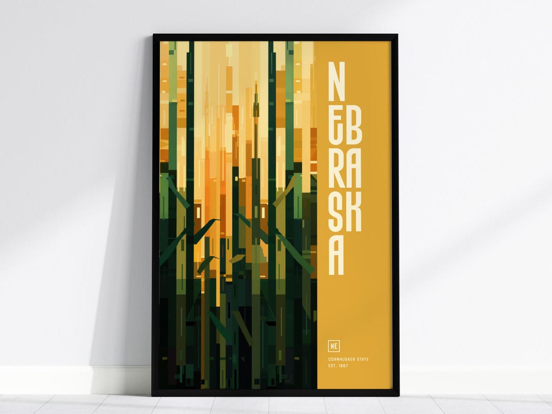 Nebraska, the Cornhusker State Poster - Vibrant Farm Field Abstract ...