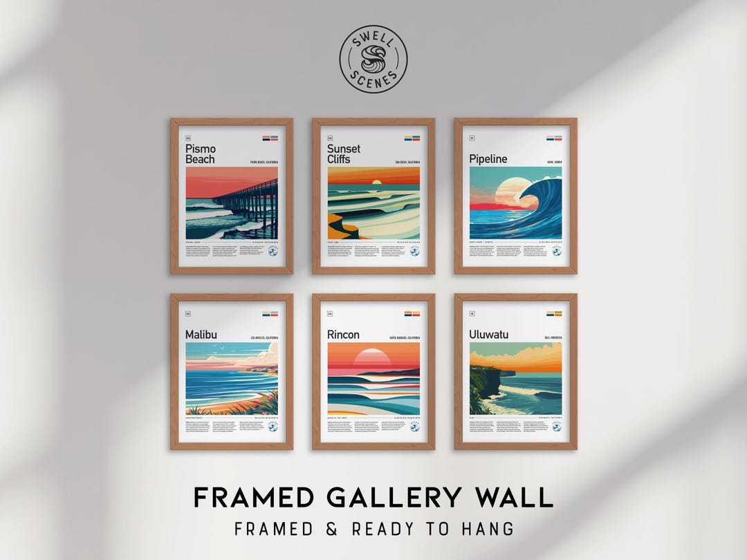 Surf Spot Poster Set of 6 Pack Wall Art: Famous Surf Break Prints ...