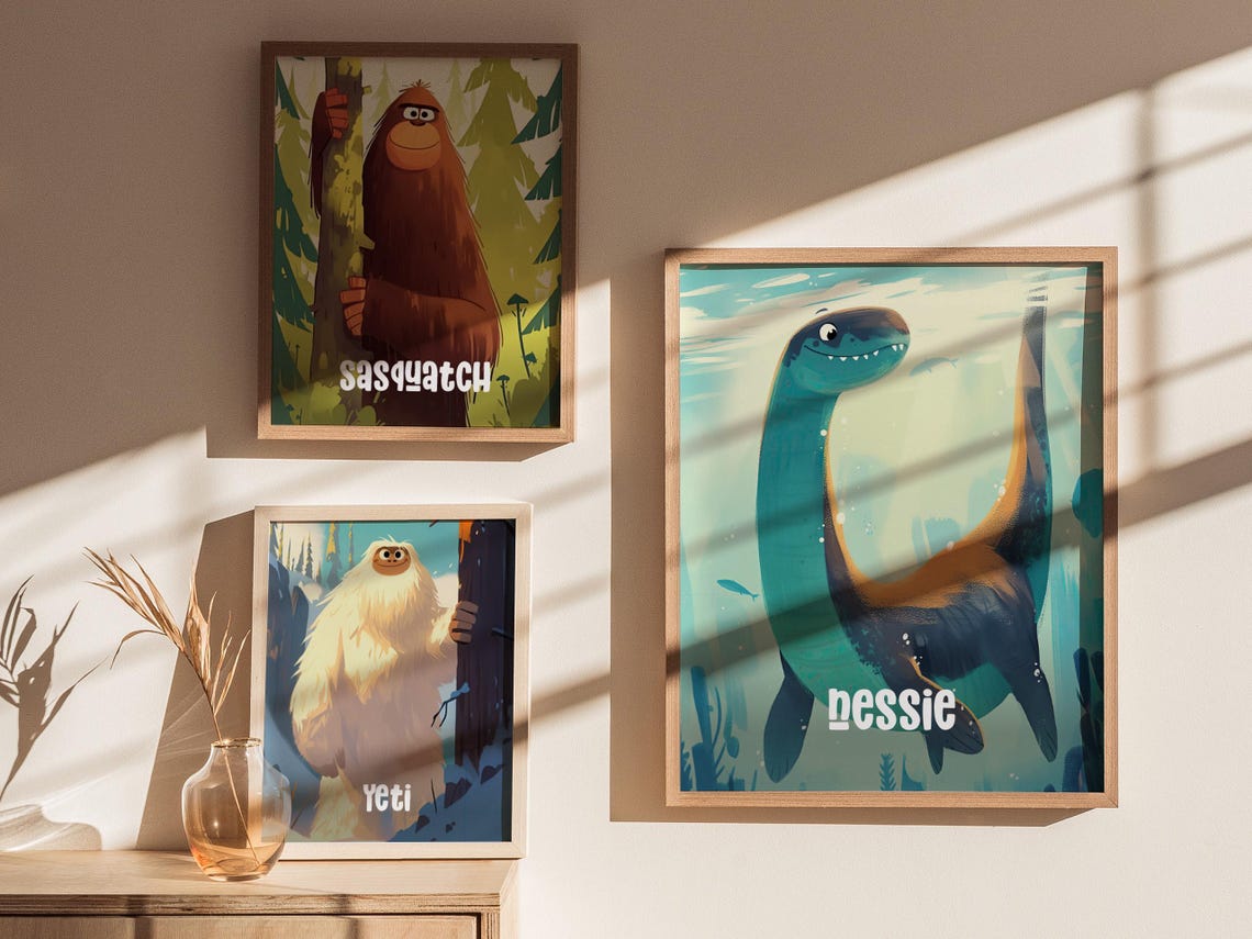 Nessie - Cute Cryptids Series Loch Ness Monster Kids Room Framed Poster ...