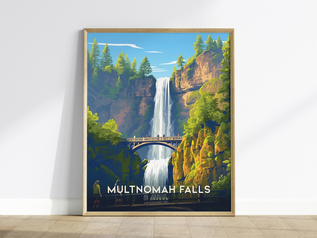 Multnomah Falls Oregon Poster: Pacific Northwest Landscape Art, Framed ...