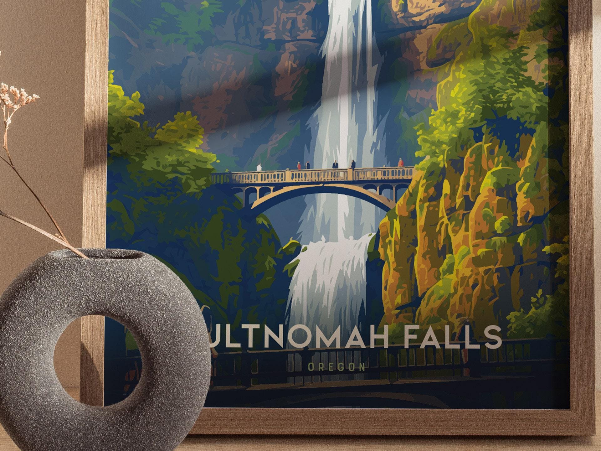 Multnomah Falls Oregon Poster: Pacific Northwest Landscape Art, Framed ...