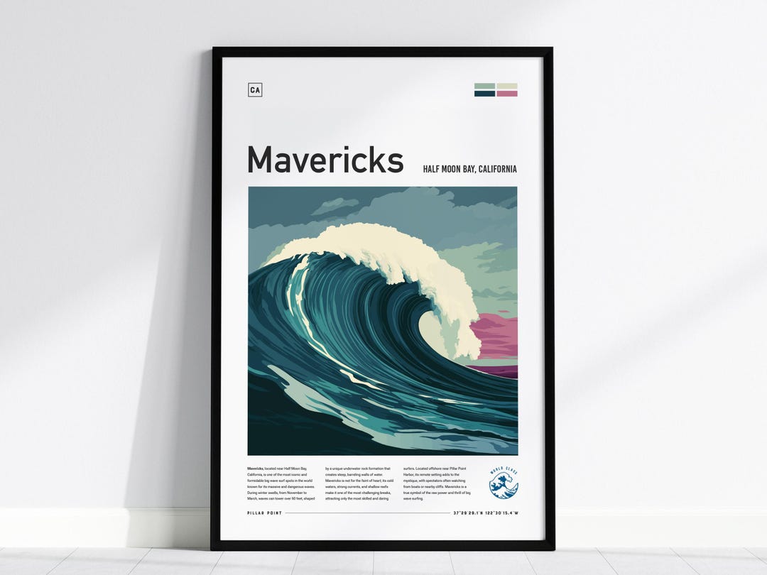 Mavericks Surf Spot Framed Poster: Half Moon Bay Coastal Art - Etsy