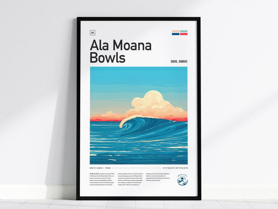 Ala Moana Bowls Surf Poster: Honolulu Oahu Travel Print, Available ...