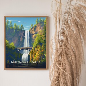 Multnomah Falls Oregon Poster: Pacific Northwest Landscape Art, Framed ...