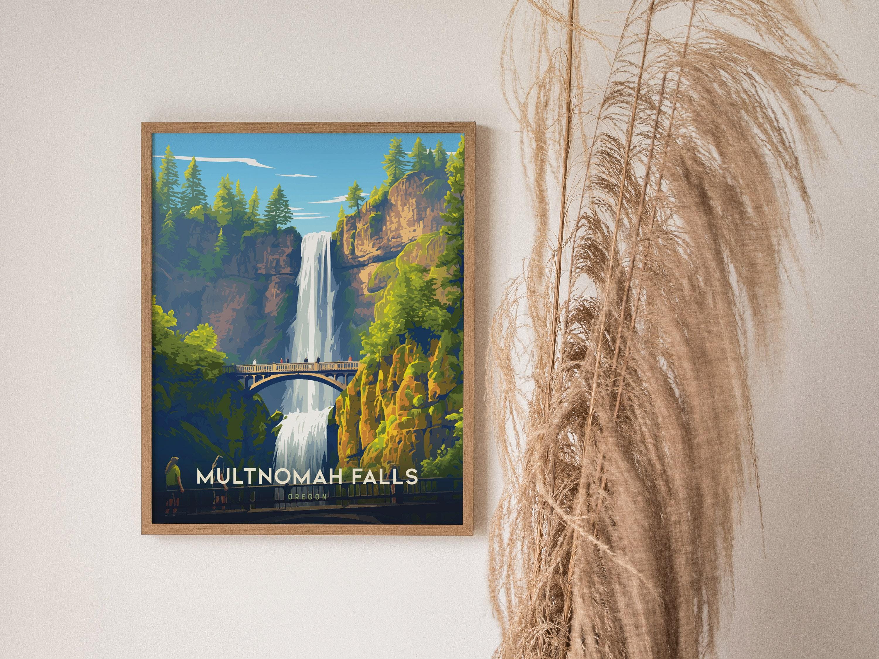 Multnomah Falls Oregon Poster: Pacific Northwest Landscape Art, Framed ...