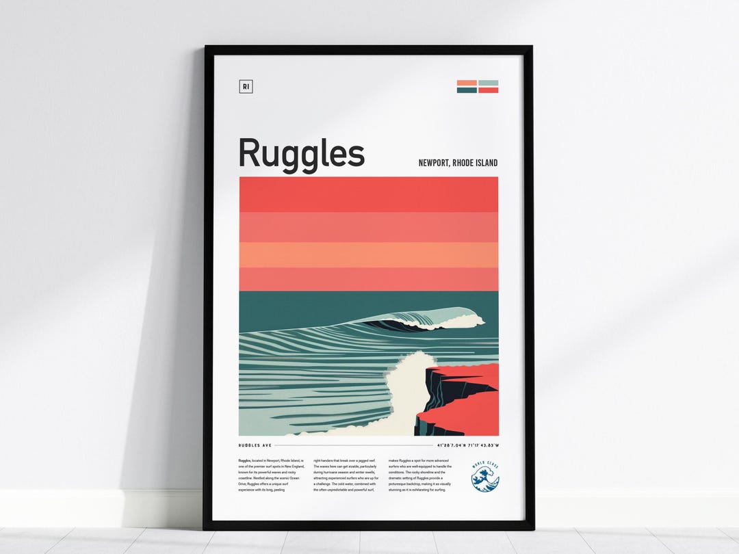 Ruggles Surf Spot Poster: Newport Rhode Island Art, Vintage Surf Print ...