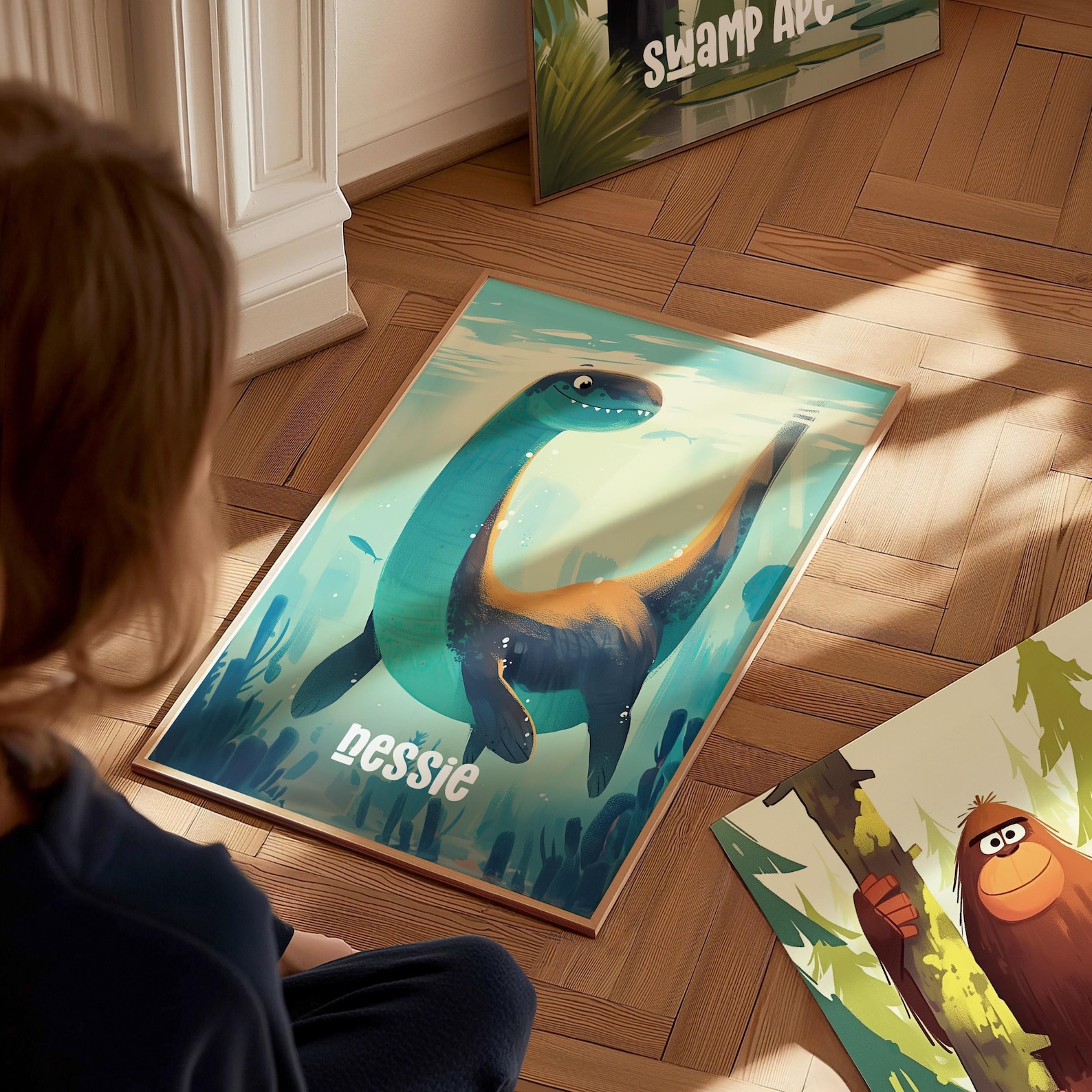 Nessie - Cute Cryptids Series Loch Ness Monster Kids Room Framed Poster ...