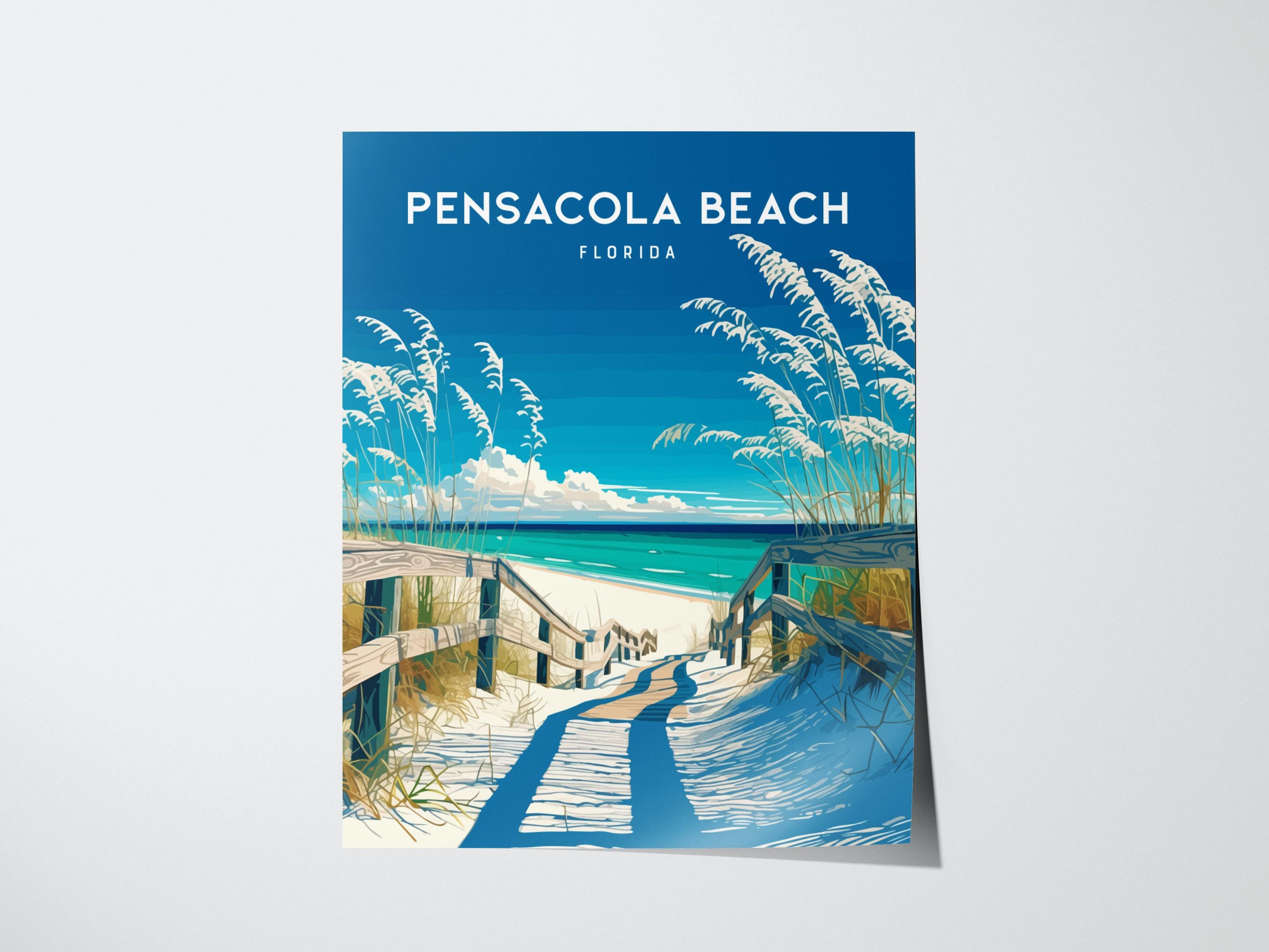 Pensacola Beach Poster: Florida Panhandle Coastal Boardwalk Art Print ...