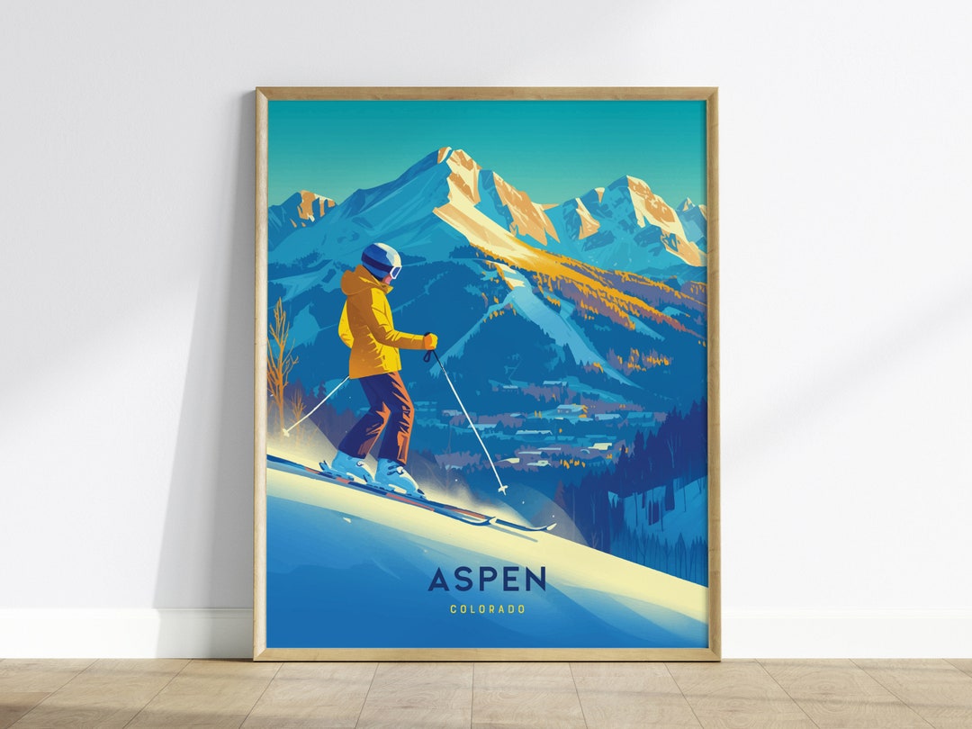Aspen Colorado Ski Poster, Framed/unframed Ski Resort Wall Art, Skier ...