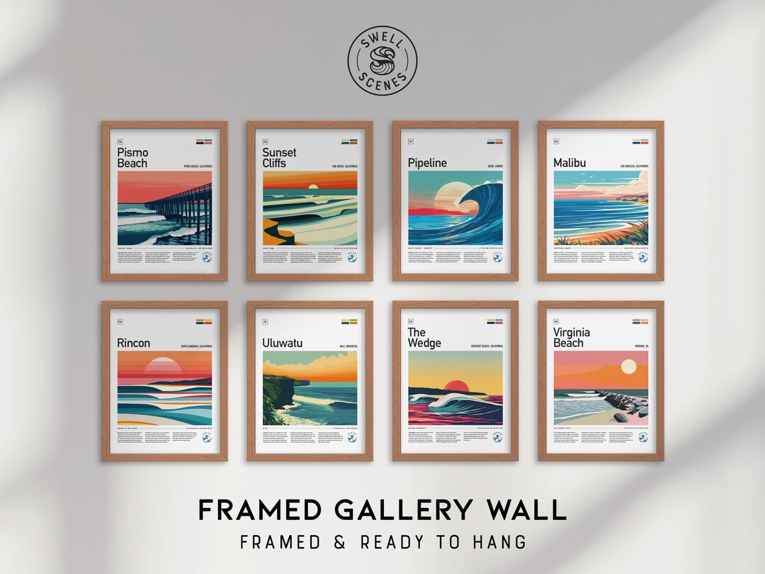 Surf Posters Set of 8: Gallery Wall Surfing Art Prints Bundle, Beach ...