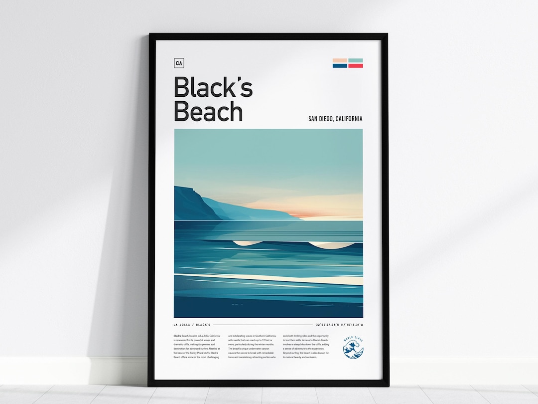 Black's Beach Surf Poster: San Diego Art Print, Available Framed or ...