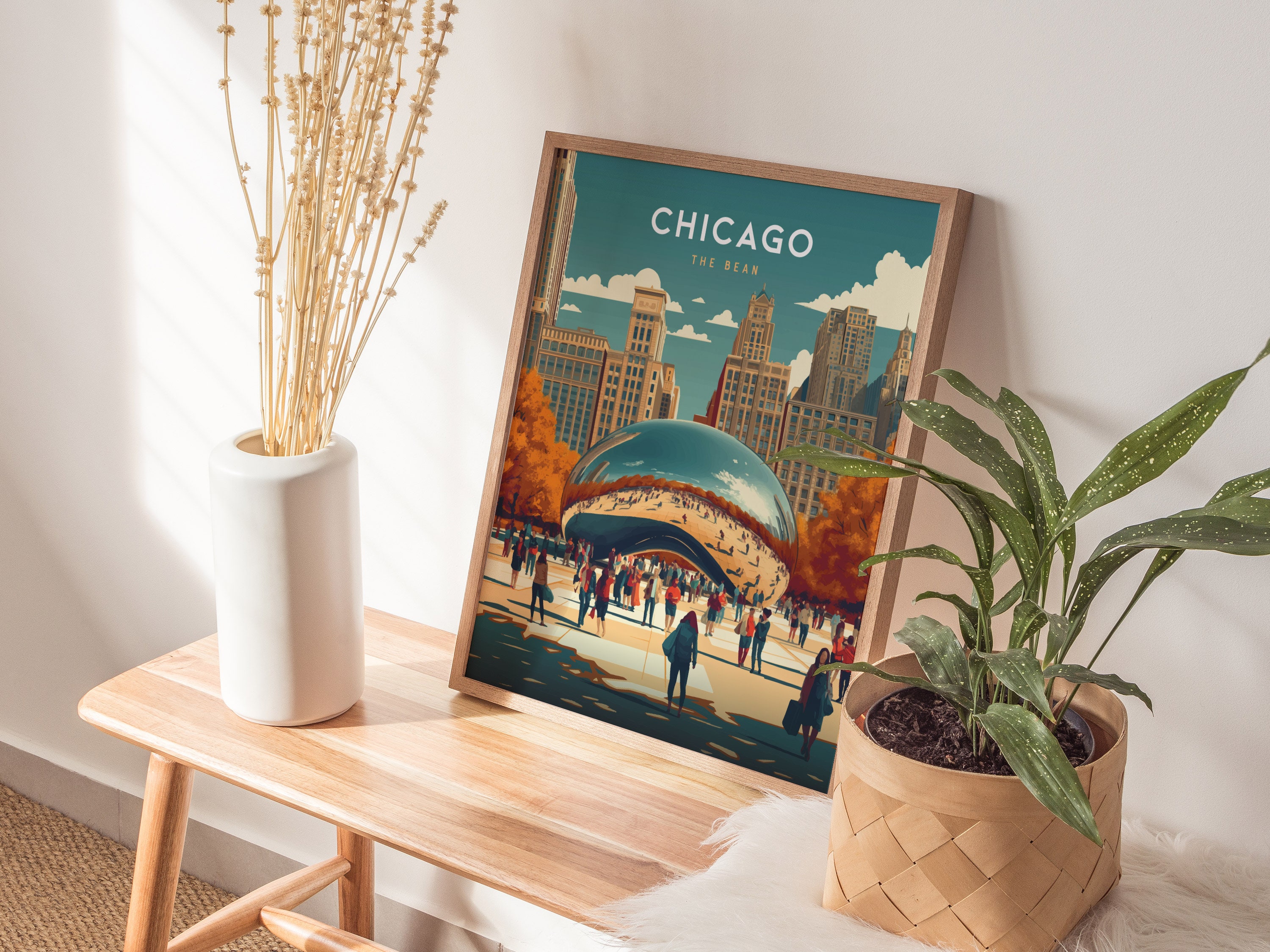 Chicago Travel Poster, Chicago Poster Print, Chicago Bean Wall Art ...