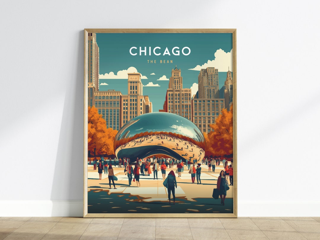 Chicago Travel Poster, Chicago Poster Print, Chicago Bean Wall Art ...