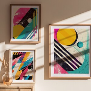 1980s Style Vintage Abstract Shapes 01, Contemporary Art Framed Poster ...