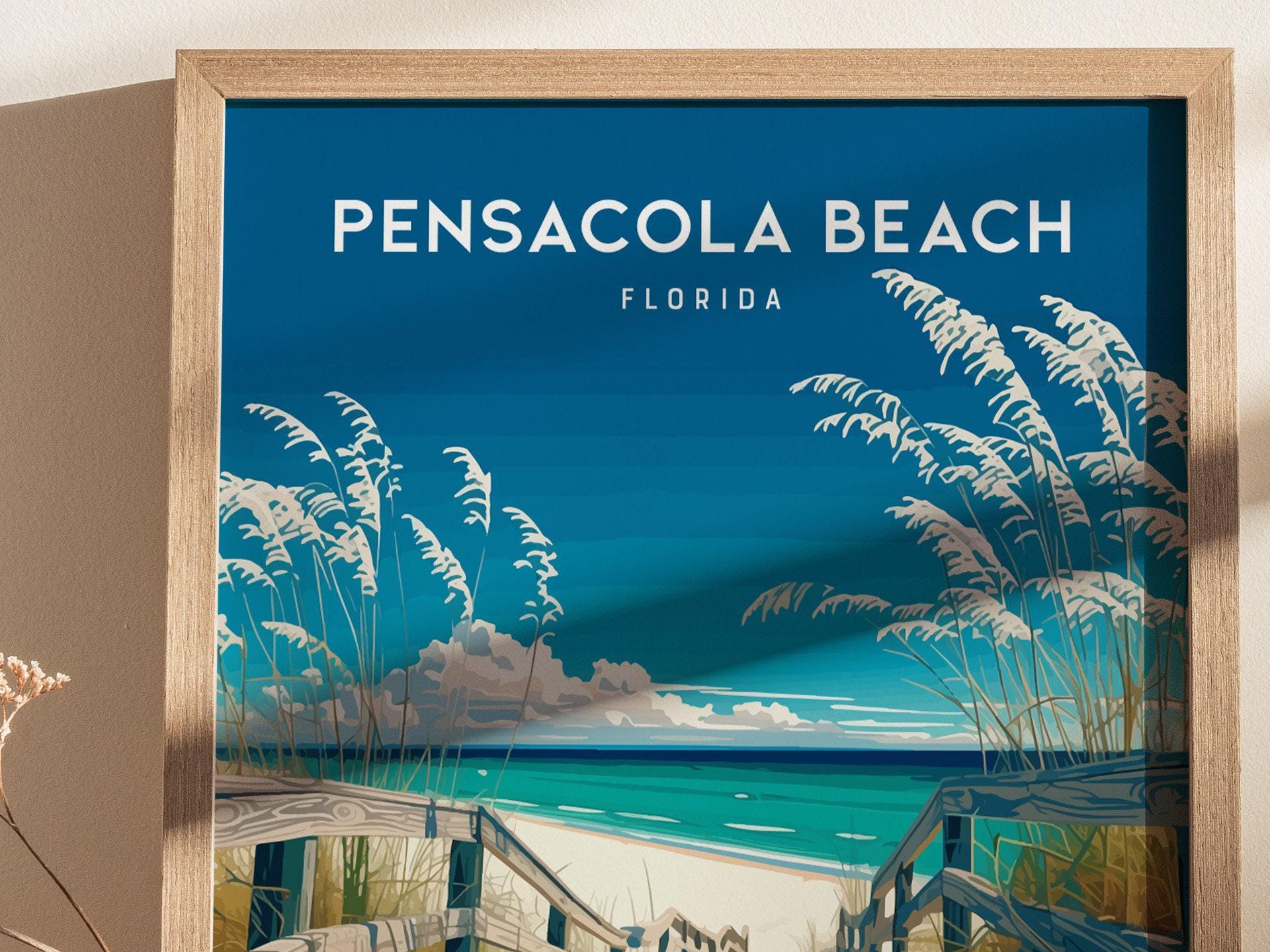 Pensacola Beach Poster: Florida Panhandle Coastal Boardwalk Art Print ...