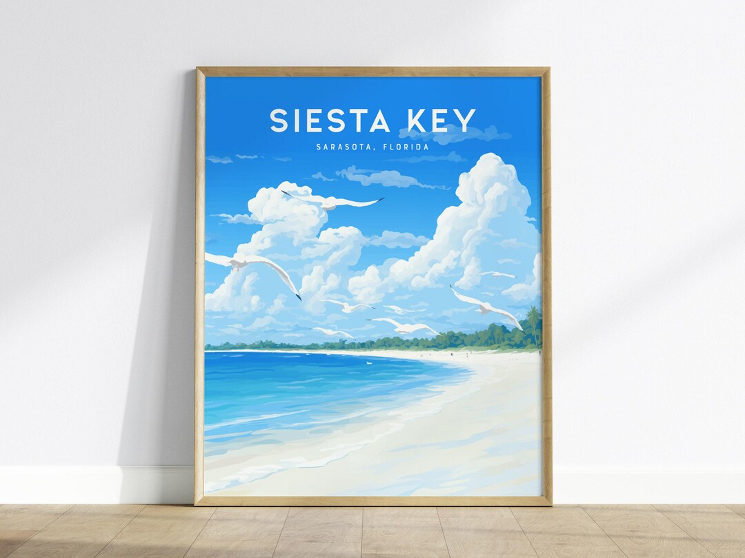 Siesta Key Beach Print: Sarasota Florida Travel Poster, Seagulls and ...