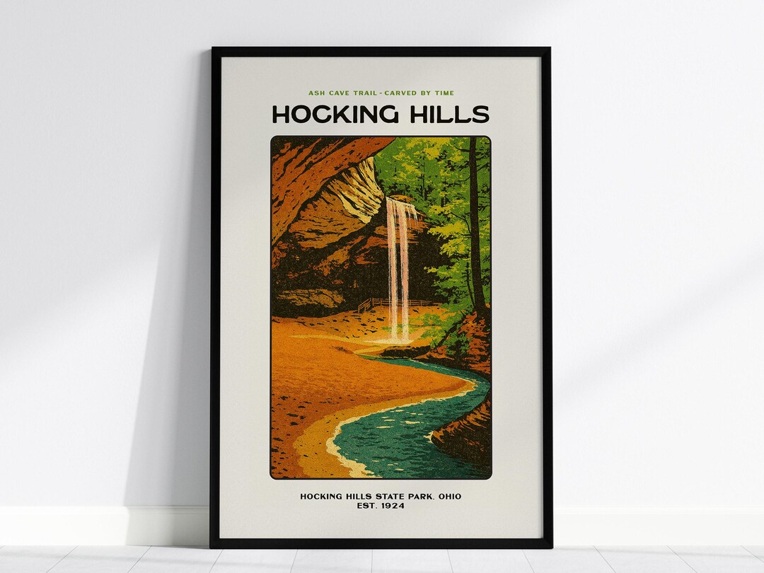 Hocking Hills Vintage Poster – Ohio State Park Wall Art, Ash Cave Trail ...