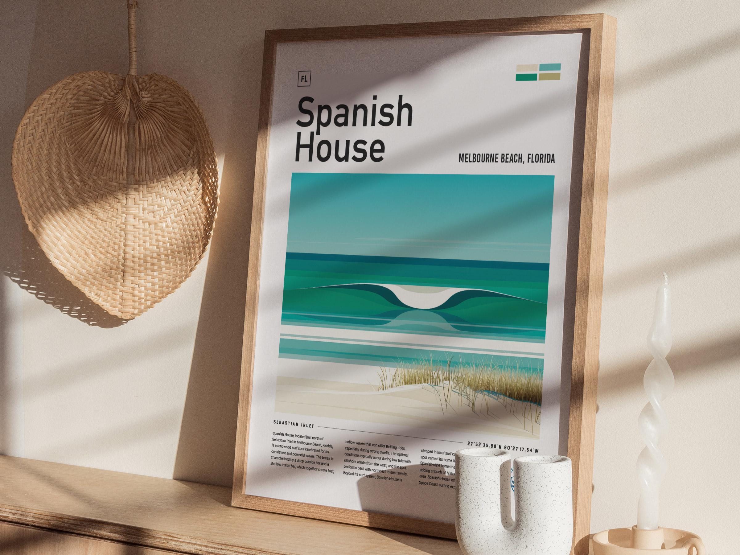 Spanish House Surf Spot Poster: Melbourne Beach, Florida Travel Print ...