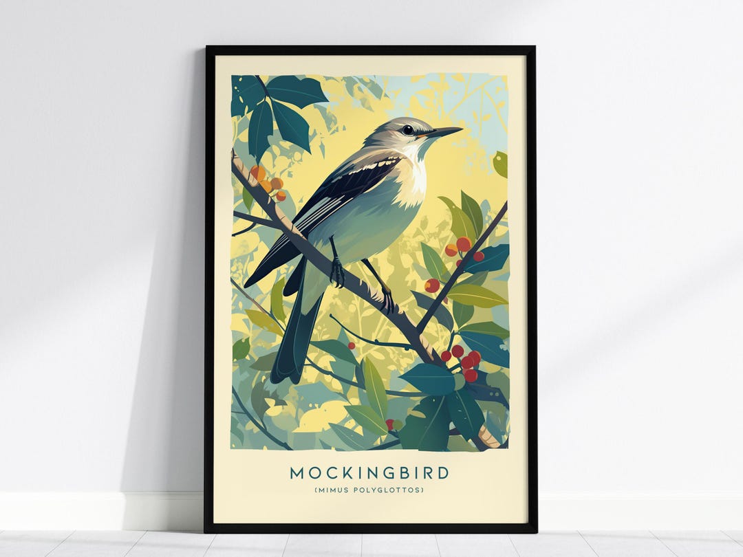 Mockingbird Art Print: Modern Nature Poster, Audubon Style, Framed or ...