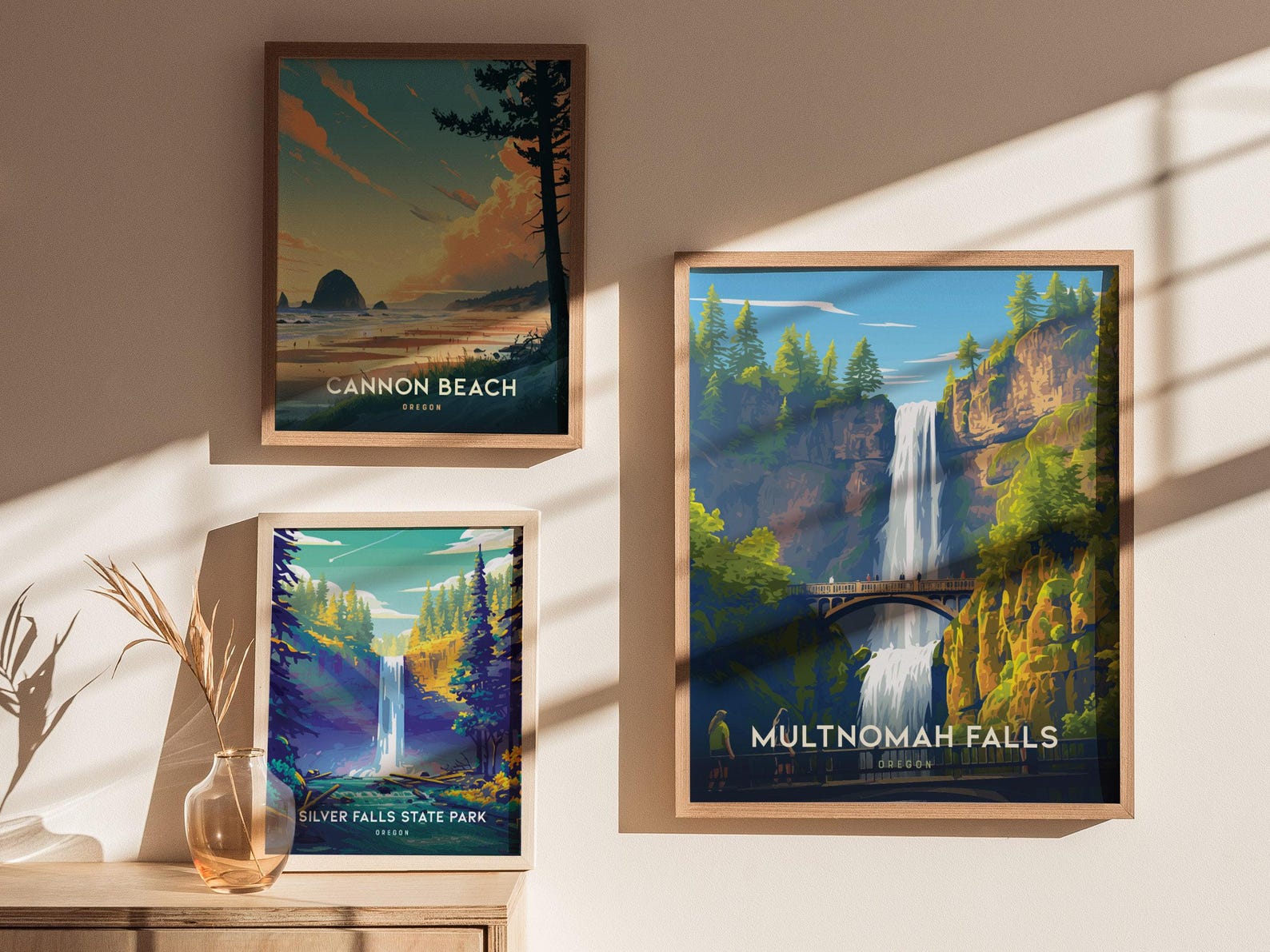 Multnomah Falls Oregon Poster: Pacific Northwest Landscape Art, Framed ...
