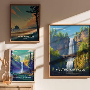 Multnomah Falls Oregon Poster: Pacific Northwest Landscape Art, Framed ...