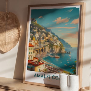 Amalfi Coast Travel Print, Amalfi Wall Art Italy Travel Poster Print ...